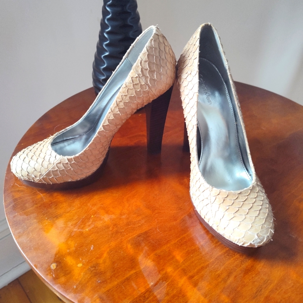 Calvin Klein Sarika Snake Skin Platform Heels - Gem